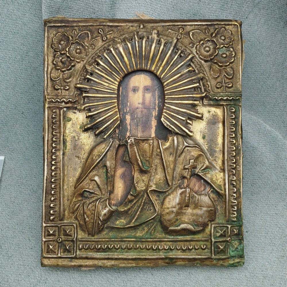 Икона Господь Вседержитель в окладе, дерево, масло, латунь, Российская Империя, 1880-1900 гг ...