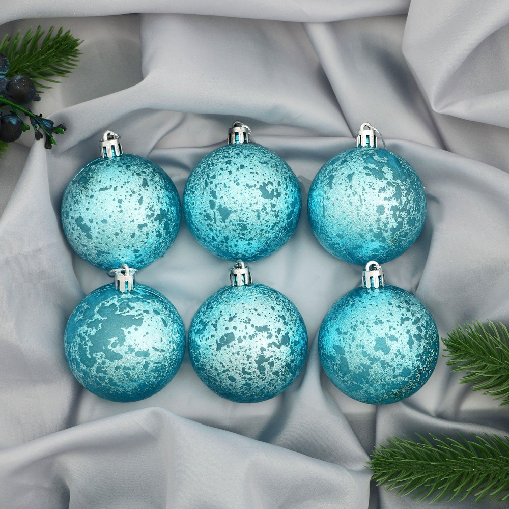Ёлочные игрушки Ретро , шары новогодние, d 6 см, набор 6 шт., голубой ...