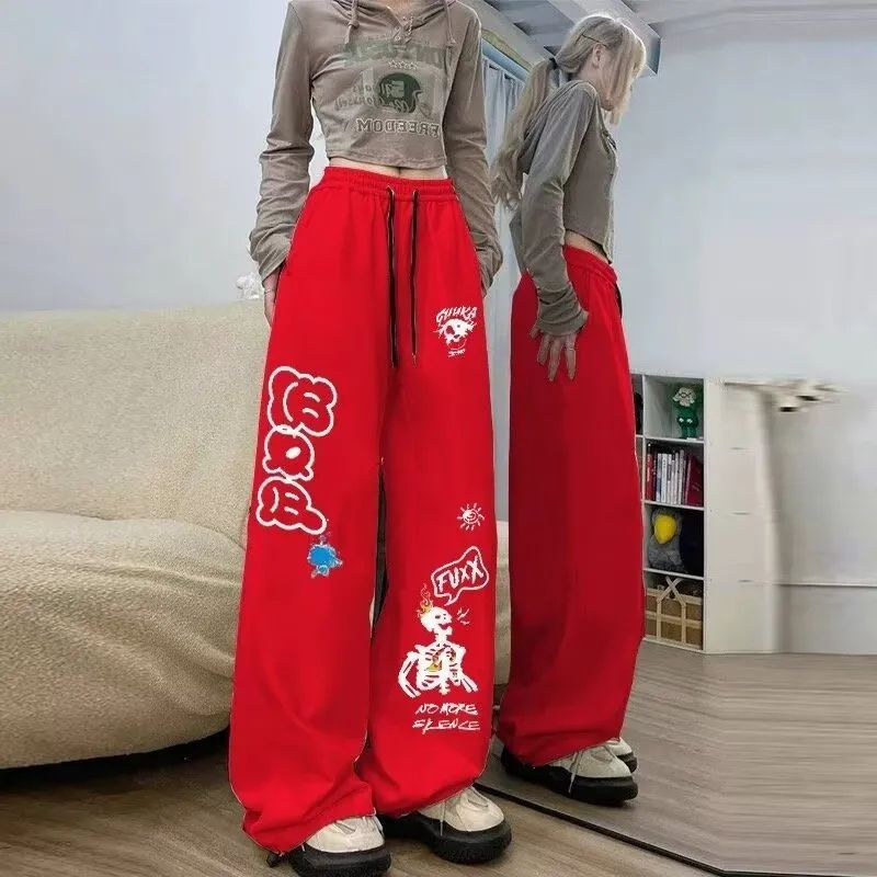 Брюки спортивные Женский SYJWY широкие винно-красный Полиэфирное волокно, размер 40 Резинка ...