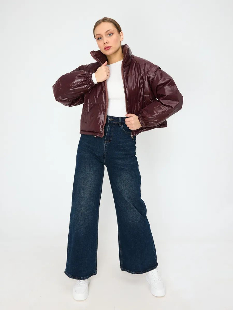 Куртка Женский Sami Fashion line Молния, Съемные рукава бордовый стойка Полиэстер, размер 46 ...