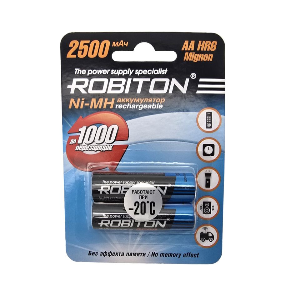 Аккумуляторы Robiton R06 / AA 2500mAh Ni-Mh BL-2, комплект - 2шт купить на OZON по низкой цене ...
