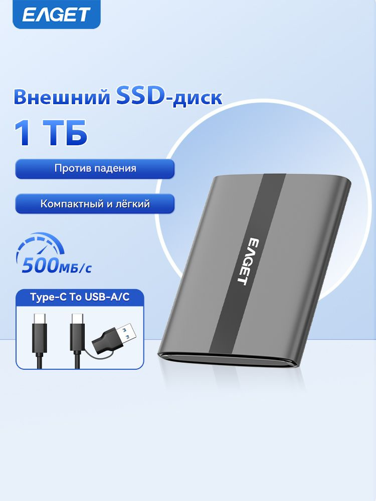EAGET 1 ТБ Внешний SSD-диск M8 (M8/1T), серый, черный купить на OZON по ...