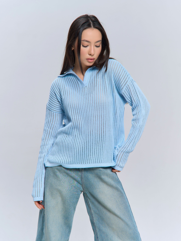 Лонгслив Женский AMA TOP голубой лед Длинный, размер 42, 44 Акрил ...