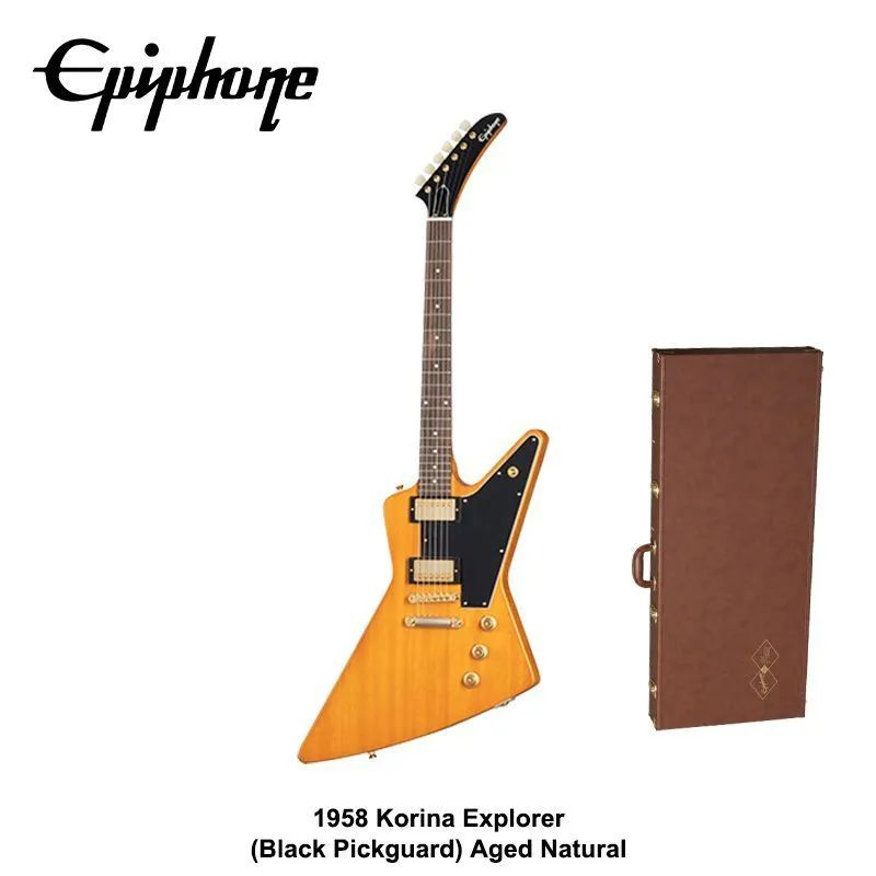 Epiphone 1958 Korina Explorer (White Pickguard)-Aged Natural+Case ...