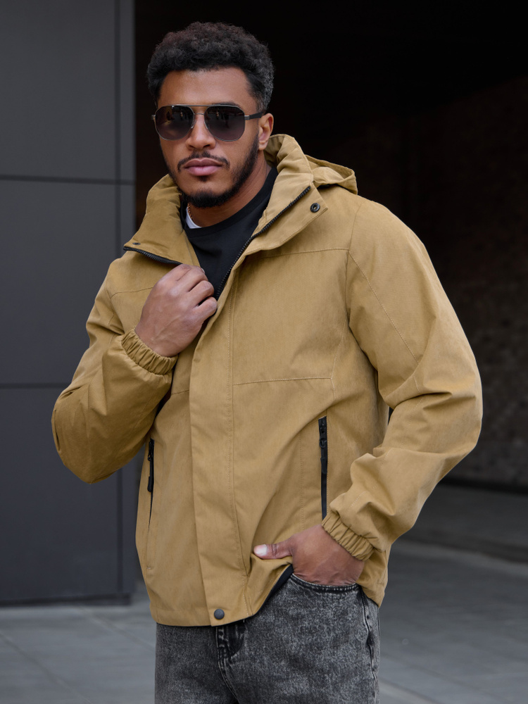 Ветровка Мужской KINGSO MENS темно-бежевый, медово-бежевый капюшон Полиэстер, размер 58 Длинный ...