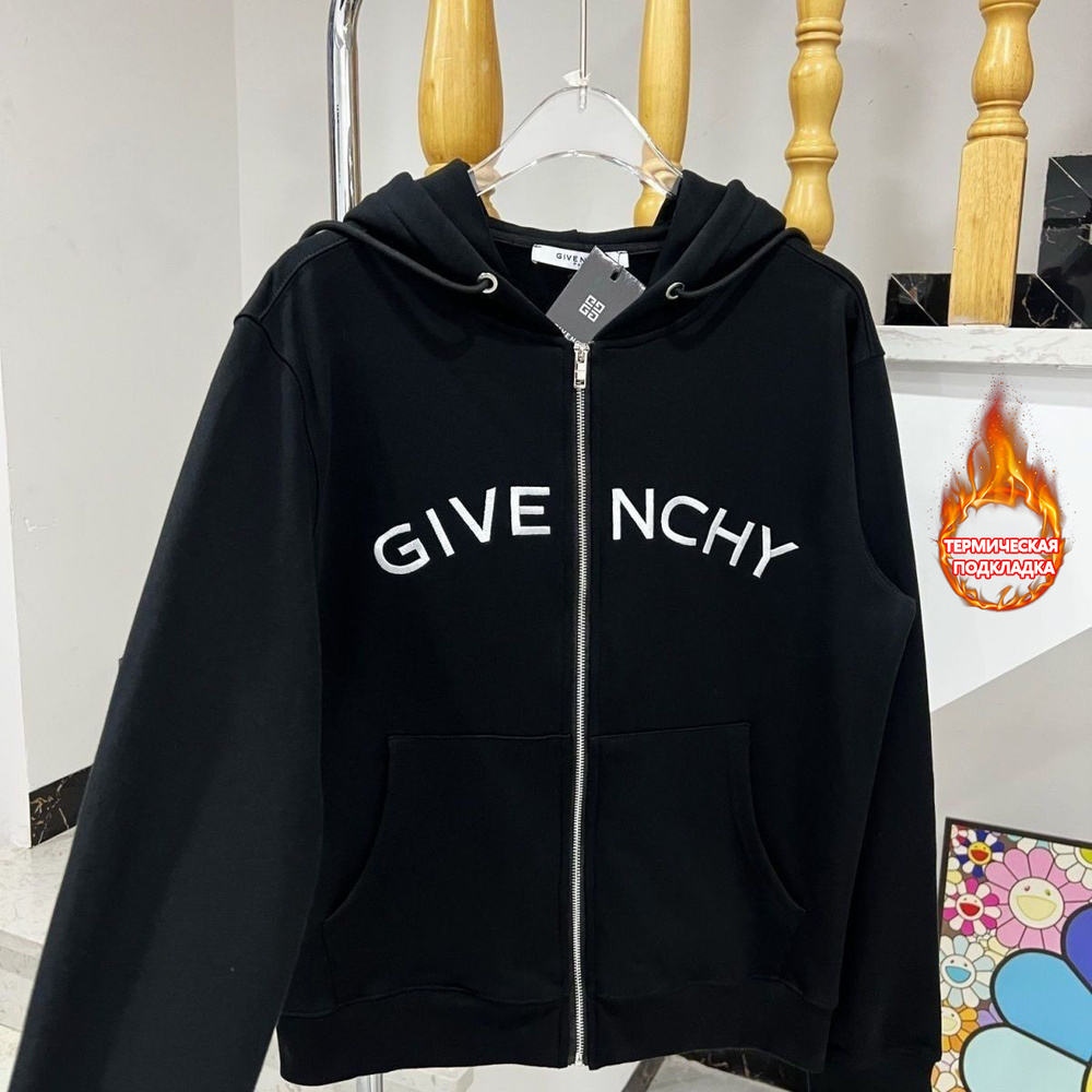Худи Мужской, Женский Givenchy черный Молния Хлопок, размер 46 облегающий Длинный Надписи Китай ...