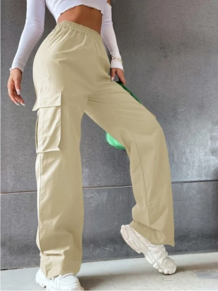 Брюки Женский SYJWY абрикосовый Полиэстер Повседневный, размер 44 Эластичная прямой На любой ...