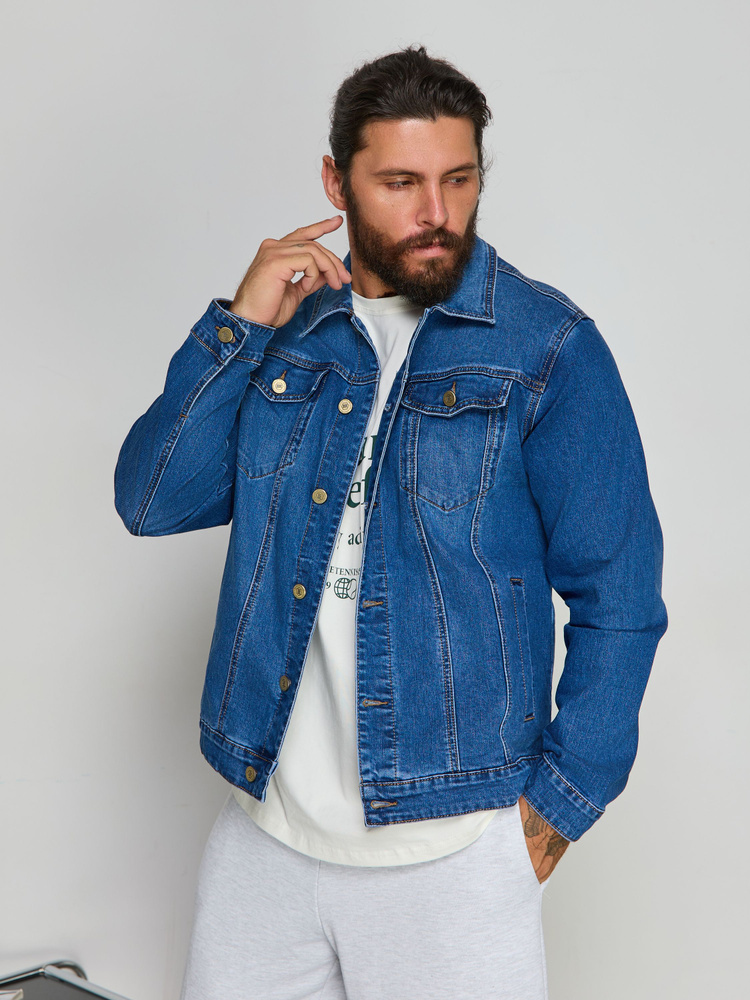 Куртка Мужской Brostem синий отложной Хлопок, Полиэстер, размер 50 Длинный джинсовая На любой ...