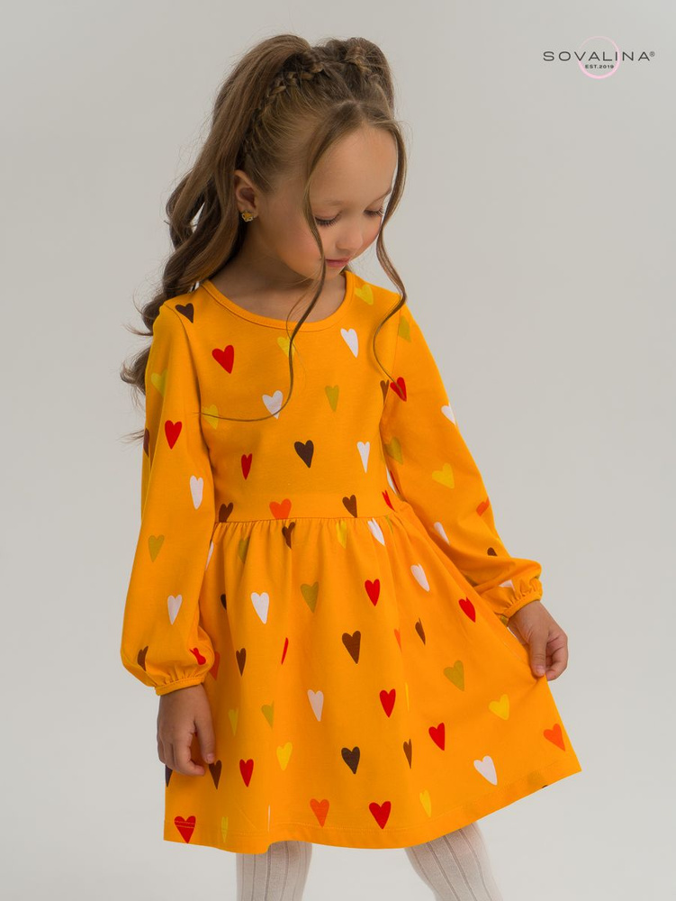 Платье Девочки SOVAlina желтый, оранжевый прямое Повседневный Длинный ...