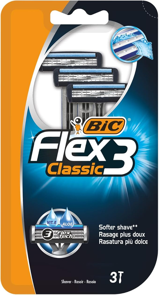 Бритва мужская BIC Flex 3, 3 подвижных лезвия, плавающая головка, увлажняющая полоска с алоэ ...