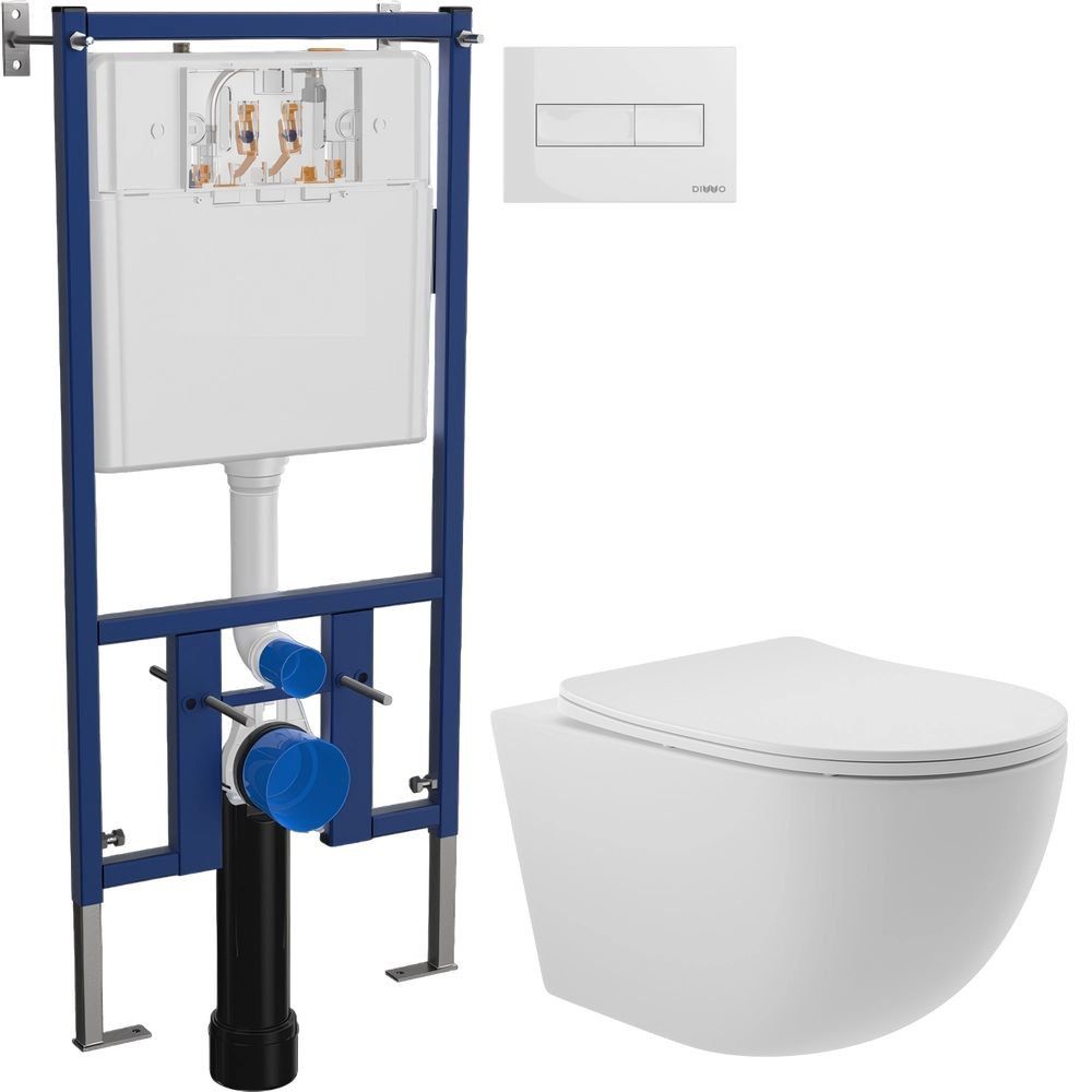 Комплект 3 в 1 Унитаз подвесной Aqueduto Ovo OVO0120 / Инсталляция DIWO 4501 / Кнопка 7320 цвет ...