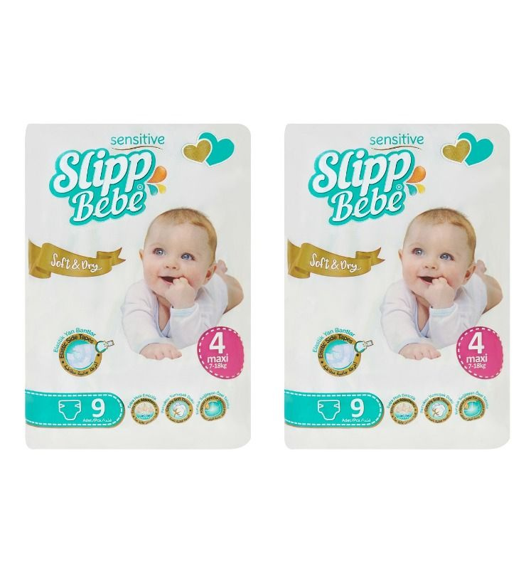 Slipp Bebe Детские Подгузники, №4, 7-18 кг, 9 шт/уп, 2 уп/ купить на ...