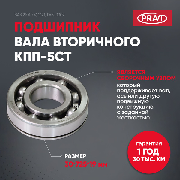 Подшипник 50706 вала вторичного кпп-5ступенч. для а/м Газель, первичного вала кпп для а/м Ваз ...