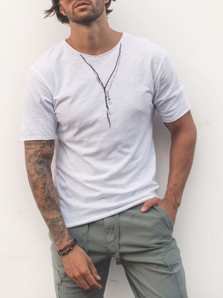 Футболка Мужской Bronks белый Короткий, размер 52, 54 Хлопок Однотонный свободный Повседневный ...