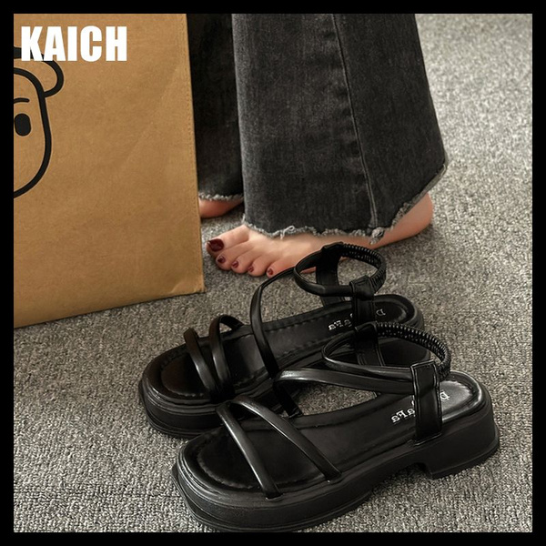 Сандалии Женский KAICH, размер 35 Искусственная кожа Танкетка Толстая подошва, Квадратный нос ...