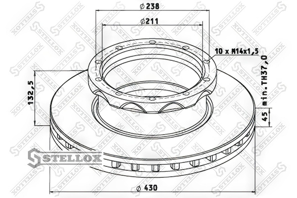 Диск тормозной 430 211x45 132.5 10n-238-M 14x1.5, для Мерседес купить c ...