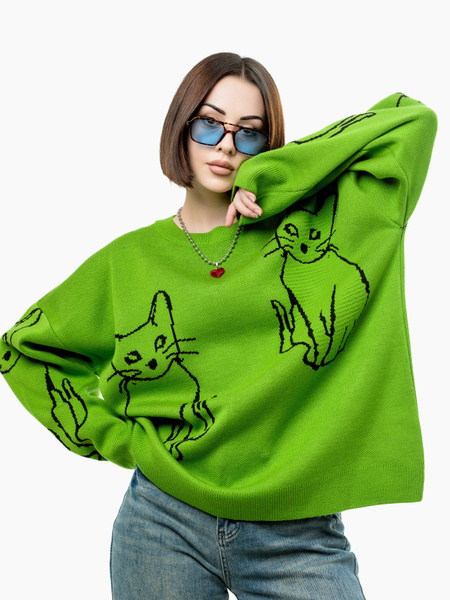 Свитер Женский World of Estiya зеленый Пряжа, размер 42, 44 Без ...