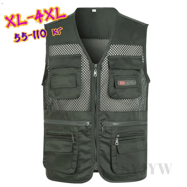 Жилет Мужской SYJYW оливково-зеленый Полиэфирный шелк, размер 54 Карманы Молния Повседневный ...