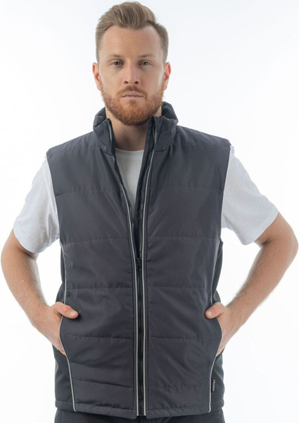 Жилет Мужской BRODEKS серый Полиэстер, размер 58, 56 Карманы полуприлегающий Молния Однотонный ...