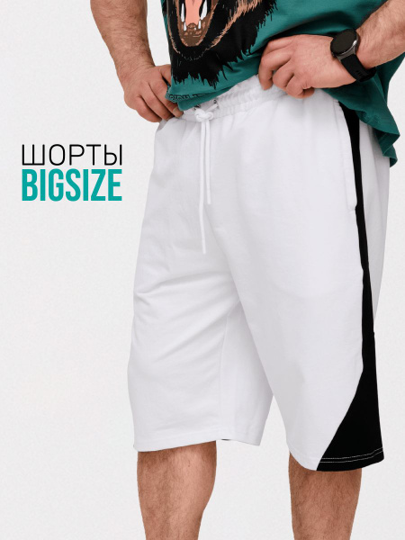 Шорты Мужской MR. BIGMAN Повседневный белый, черный, размер 62 Хлопок, Полиэстер Завязки Карманы ...