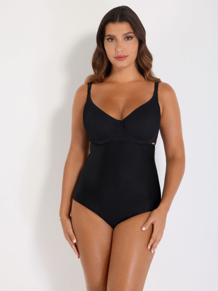 Купальник слитный Женский Palmetta формованная чашка черный, размер 80C Россия Однотонный ...