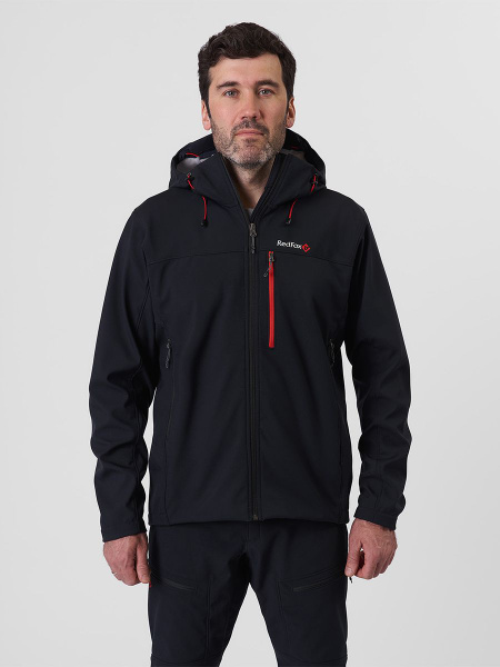 Куртка Мужской RedFox Капюшон, Карманы черный, красный капюшон Нейлон, Спандекс, размер 54, 56 ...