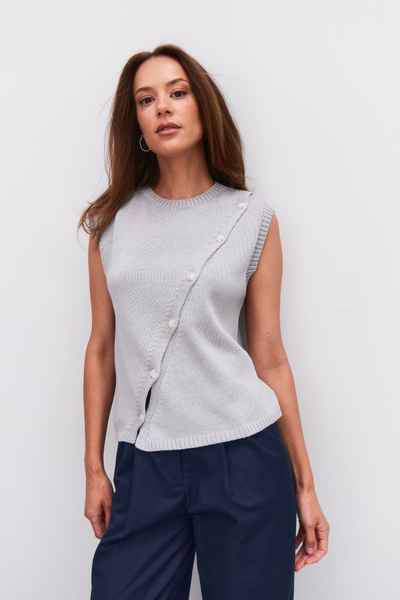 Жилет Женский DAMtex серый шелк Хлопок, Акрил, размер 44 асимметричный ...