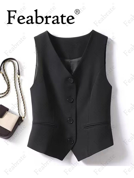 Жилет Женский Feabrate черный, размер 46 Декоративные пуговицы Пуговицы Однотонный Повседневный ...