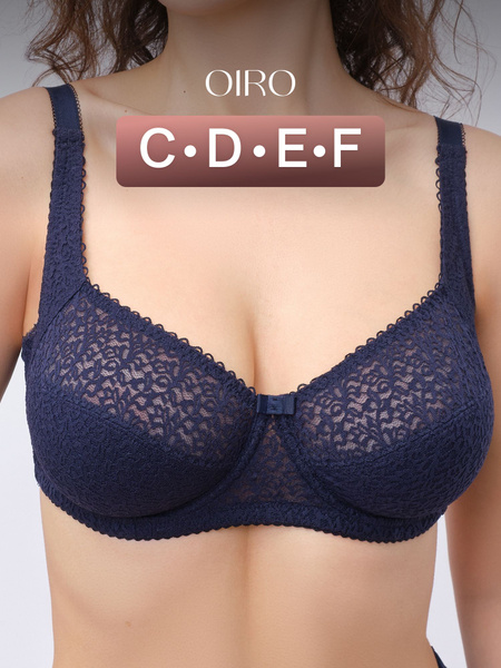 Бюстгальтер Женский OIRO на косточках, с мягкой чашкой, размер 90D синий Нейлон, Спандекс ...