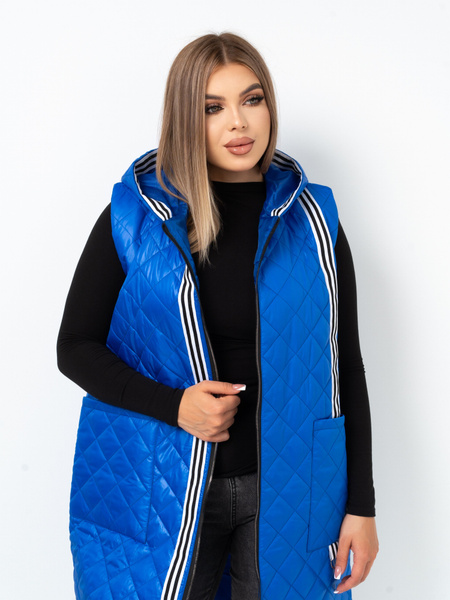 Жилет Женский Jyldyz электрик Плащевка, размер 58 Ленты декоративные оверсайз Молния Однотонный ...