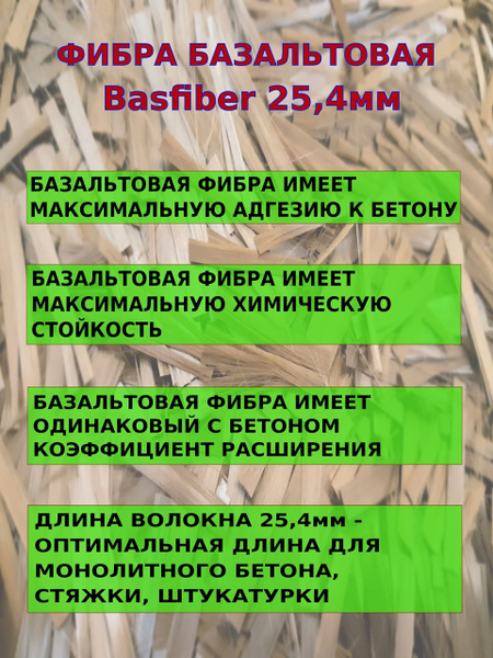 Фибра базальтовая Basfiber 25.4мм (пакет 3кг) Армирующая добавка. купить на OZON по низкой цене ...