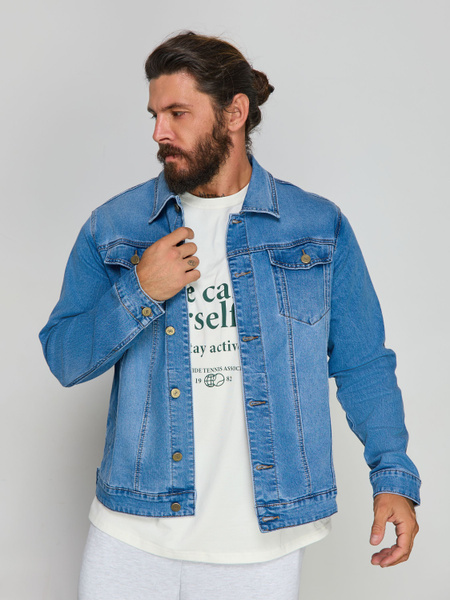 Куртка Мужской Brostem светло-синий отложной Хлопок, Полиэстер, размер 50 Длинный джинсовая На ...