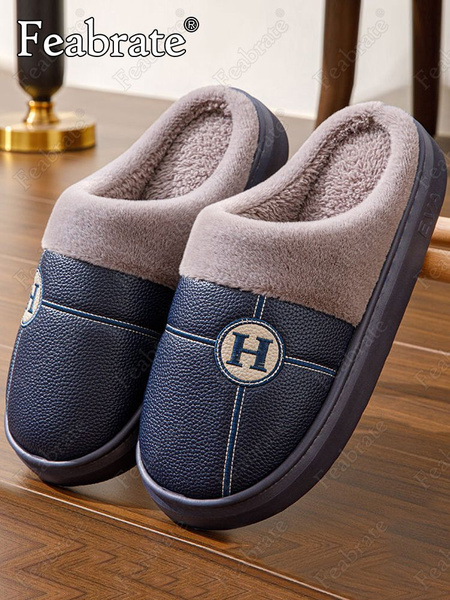 Тапочки Мужской Feabrate, размер 46, 47 R (средняя) темно-синий Круглый нос, Толстая подошва ...