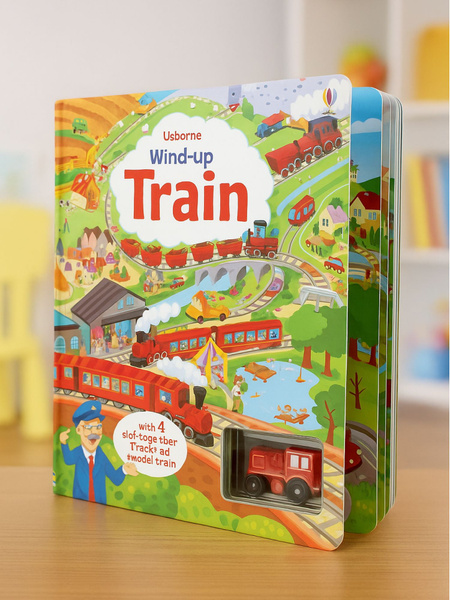 Usborne Wind-Up Train картонная книга с заводной игрушкой поездом ...