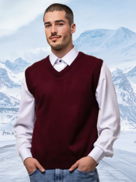 Жилет Мужской ConBrio бордовый Шерсть, Акрил, размер 56 прямой Без застежки Однотонный ...