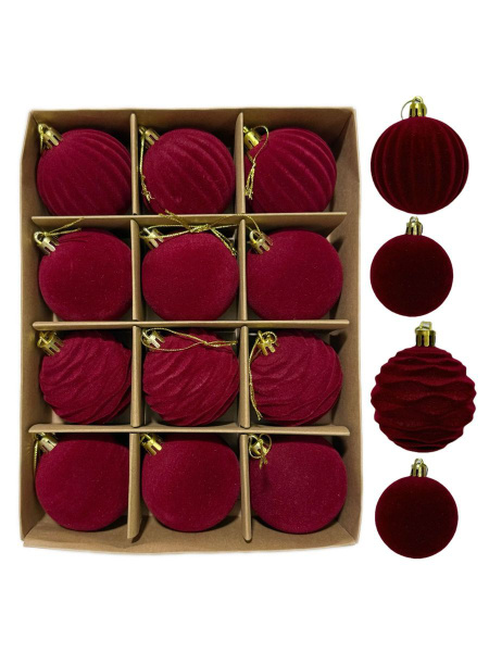 Елочные украшения 6 см Шар бордовый 12 шт. купить c доставкой на OZON ...