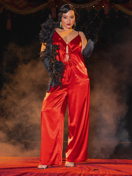 Пижама Женский Mark Formelle с топом, с брюками Текстиль, размер 46 Однотонный красный Бретельки ...