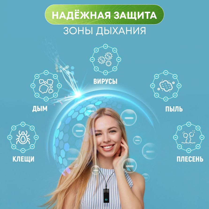 Индивидуальный очиститель воздуха от аллергии на шею Personal Black Edition EcoHitek ...