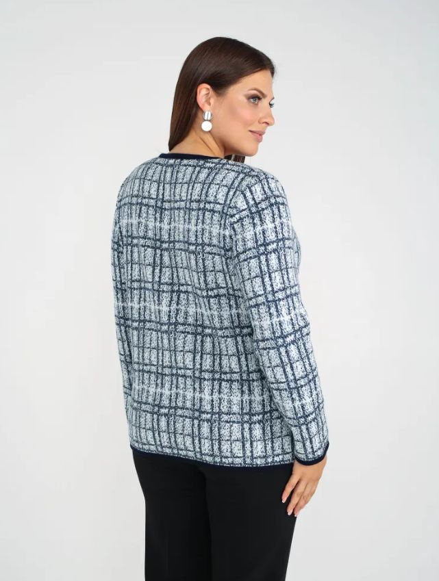 Пиджак Женский BONADI джинс, размер 54 Трикотаж полуприлегающий Длинный жакет-"шанель" Офисный ...