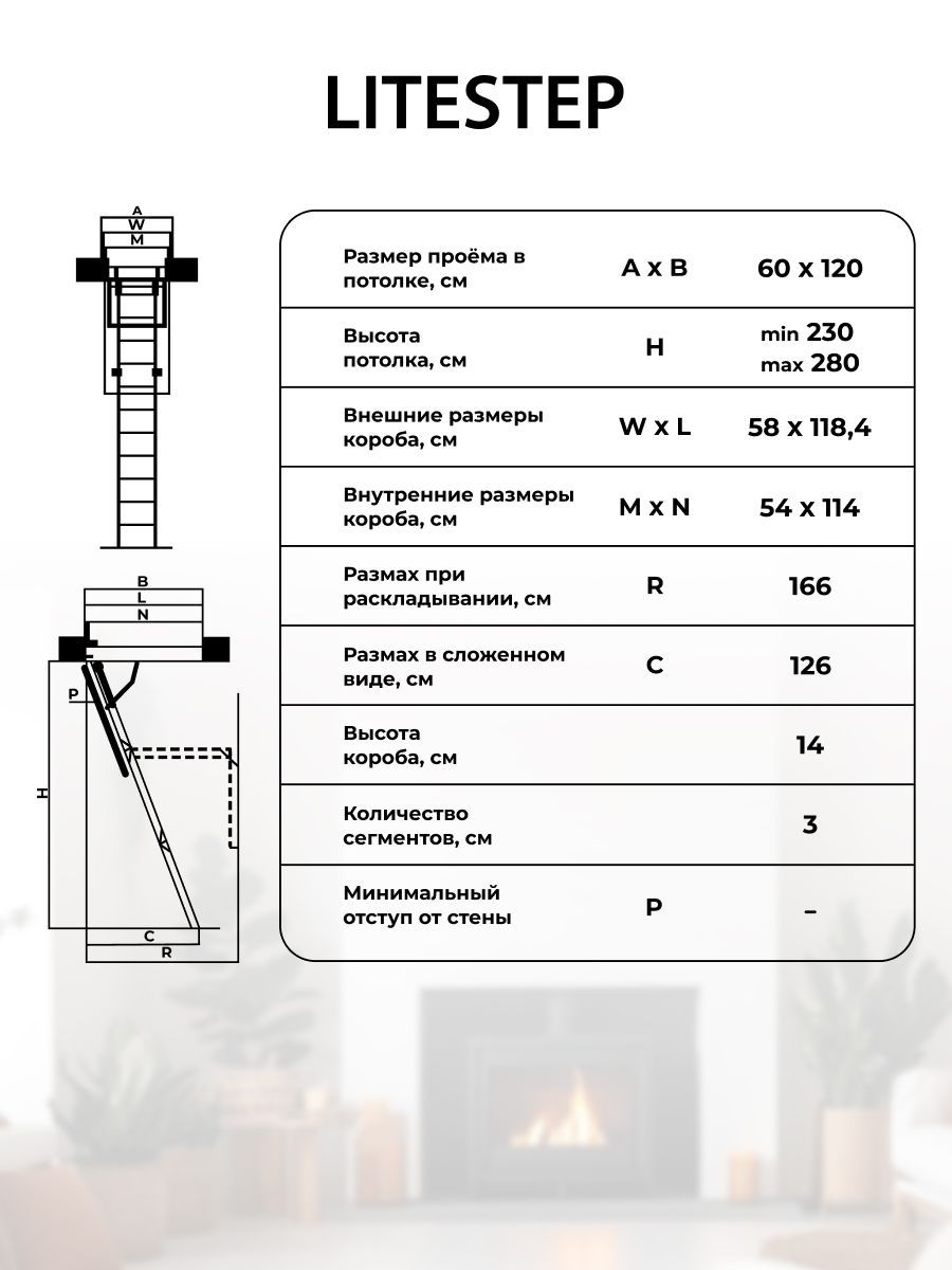 Деревянная чердачная лестница LITESTEP RLS 60x120x280 см с утепленным ...