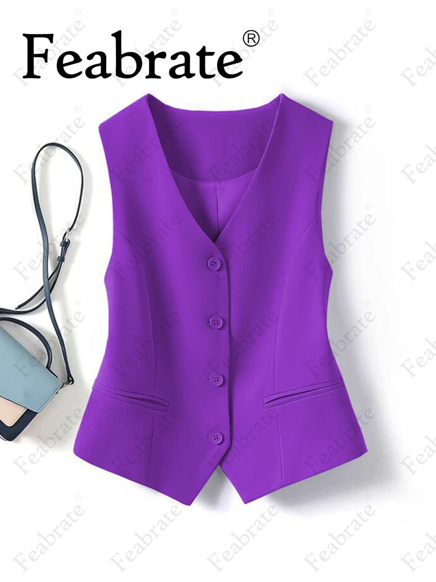 Жилет Женский Feabrate черный, размер 44 Декоративные пуговицы Пуговицы Однотонный Повседневный ...