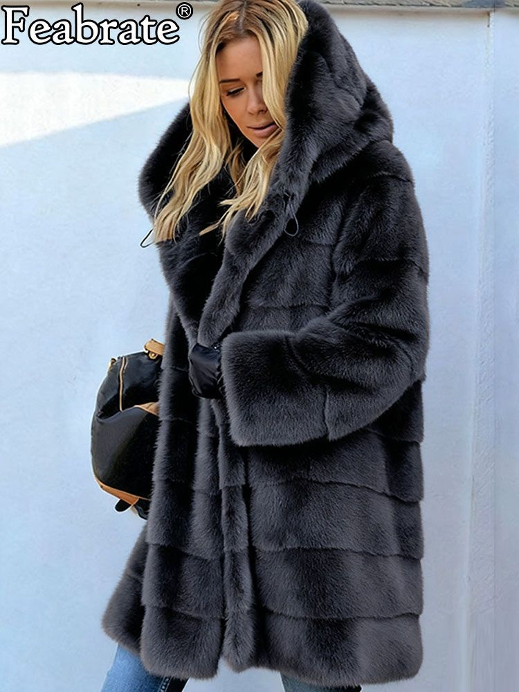 Шуба Женский Feabrate Мех искусственный Вышивка меховой темно-серый, размер 54 Китай Зима ...