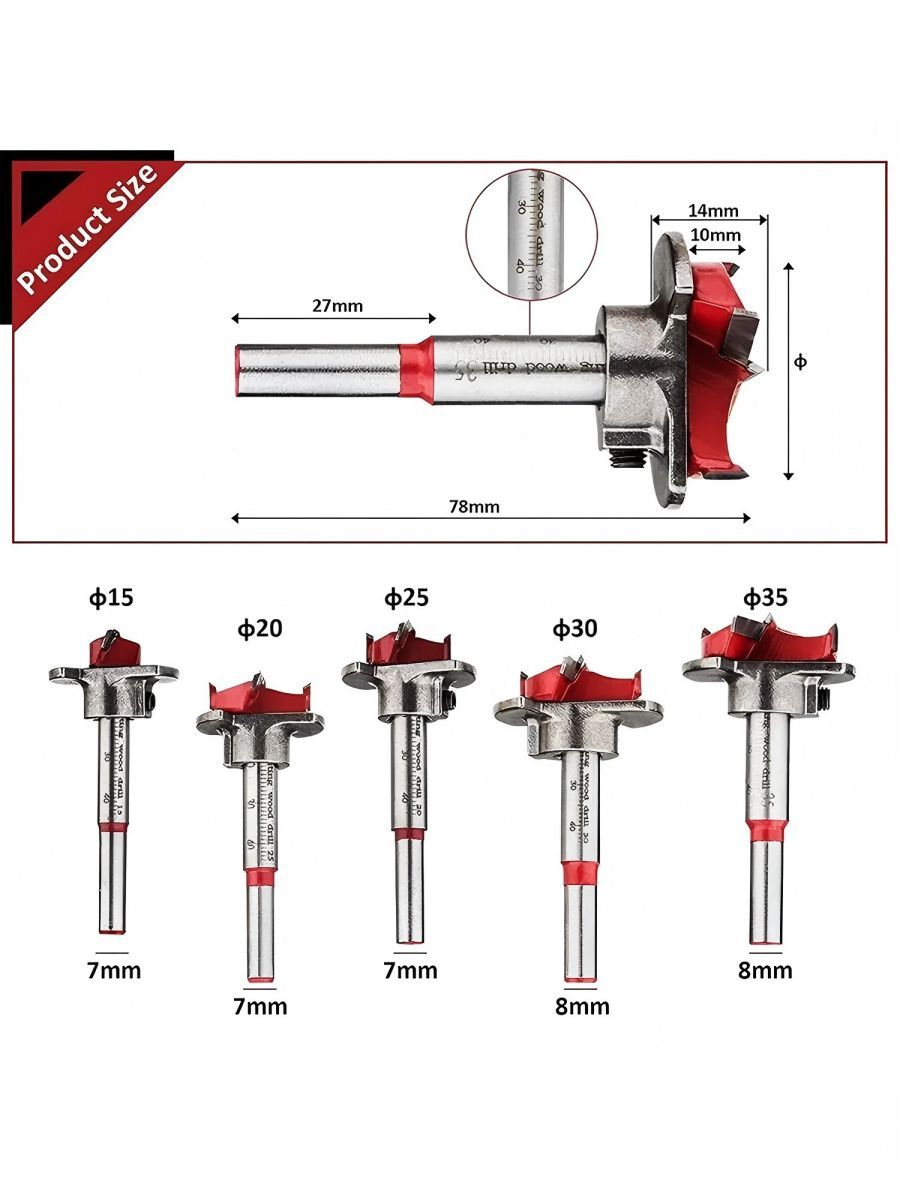 Набор свёрл Форстнера (15-35 мм, 5 предметов) купить на OZON по низкой цене (2944748042)