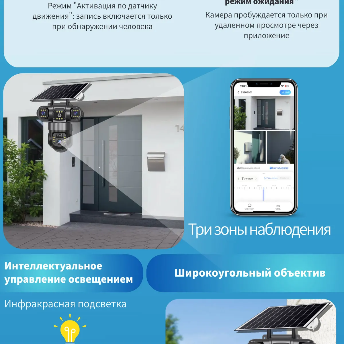 Uy uchun 3 obyektivli videokuzatuv kamerasi / Quyosh batareyali 4g ko‘cha videokuzatuv kamerasi ...