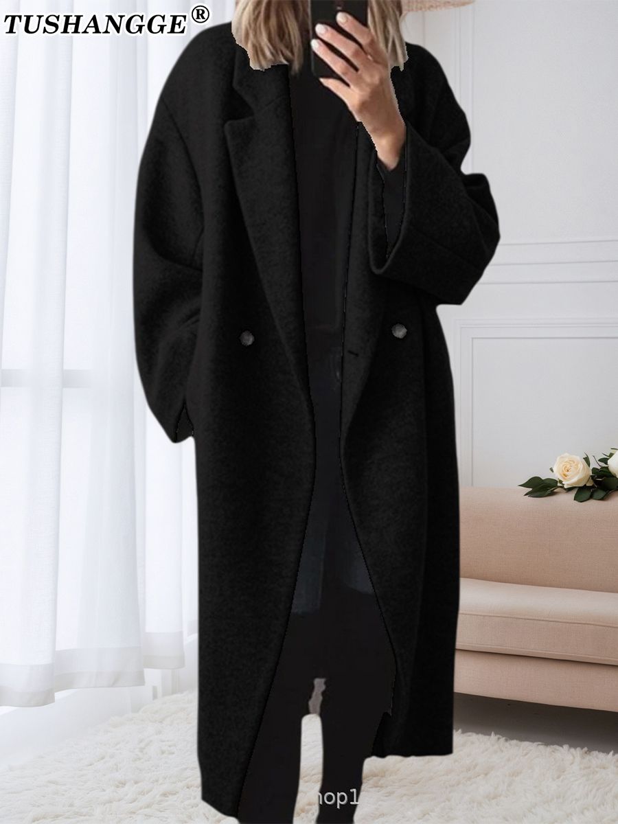 Плащ Женский TUSHANGGE черный Длинный лацканы тренчкот, размер 54 ...