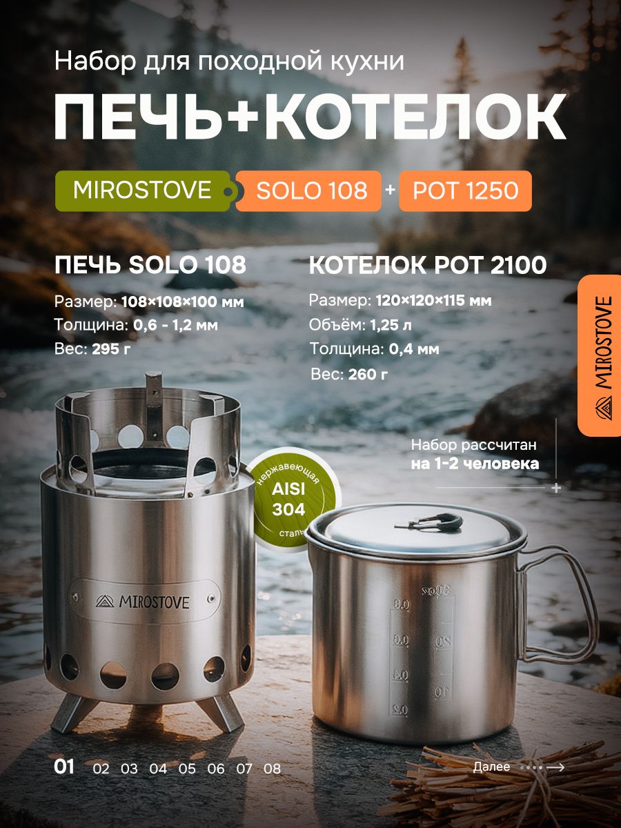 Ультракомпактный набор для походной кухни печь MIROSTOVE SOLO 108 ...