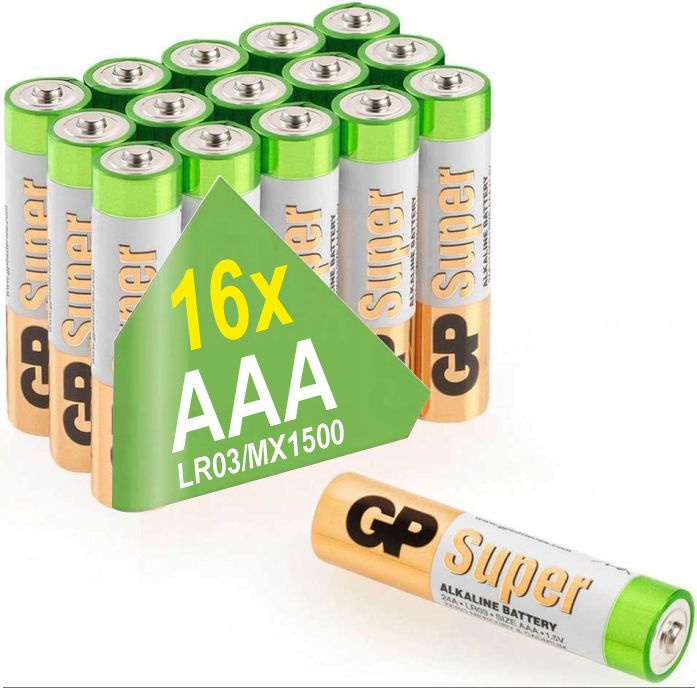 Батарейки щелочные GP Super, тип AAA, LR03, 1.5В, 16 шт (Мизинчиковые ...