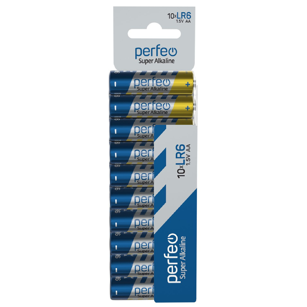 Батарейки Perfeo LR6 AA Super Alkaline алкалиновые (щелочные) пальчиковые, 10шт на блистере, 1 ...