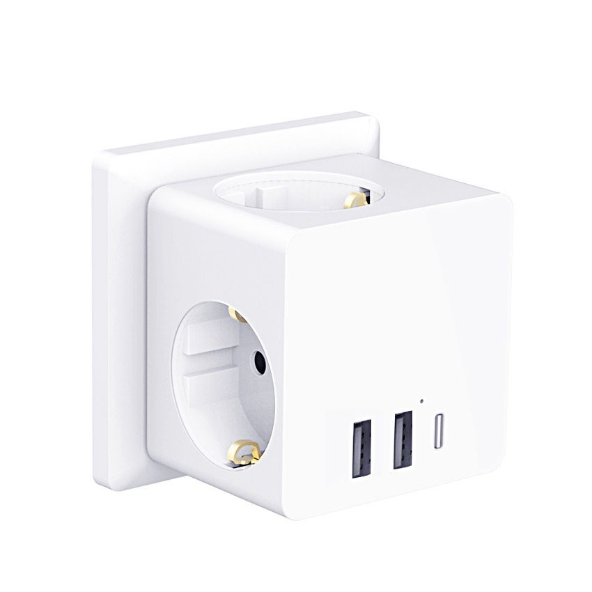 Европейская розетка, 3 разъёма связи, 2 USB-порта, 1 USB-C-типа, быстро ...