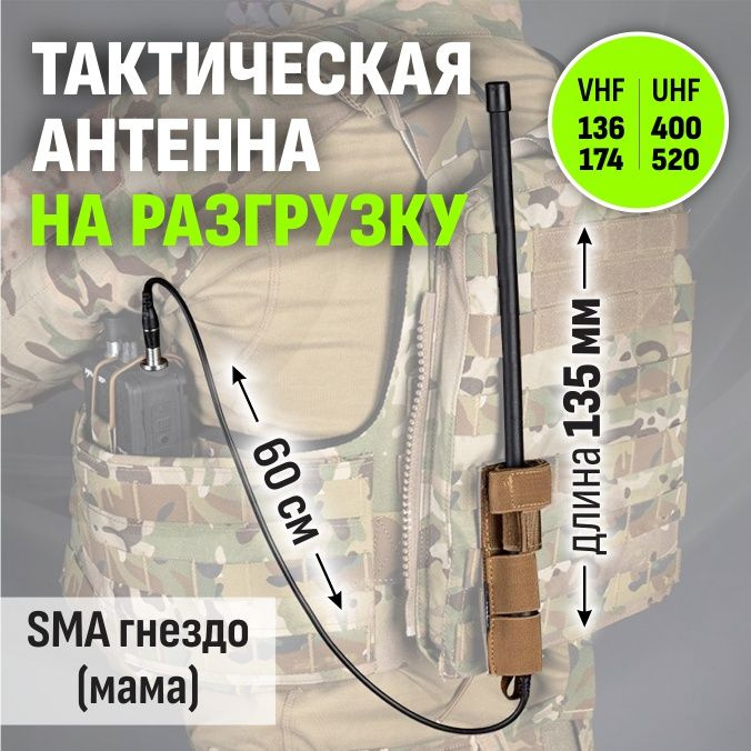 Антенна для рации Radiosila тактическая с чехлом и кабелем Vhf Uhf